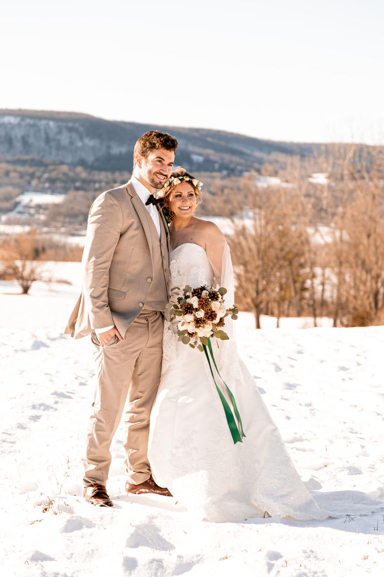 Rustic Green + White Winter Wedding at a Barn in the Snow