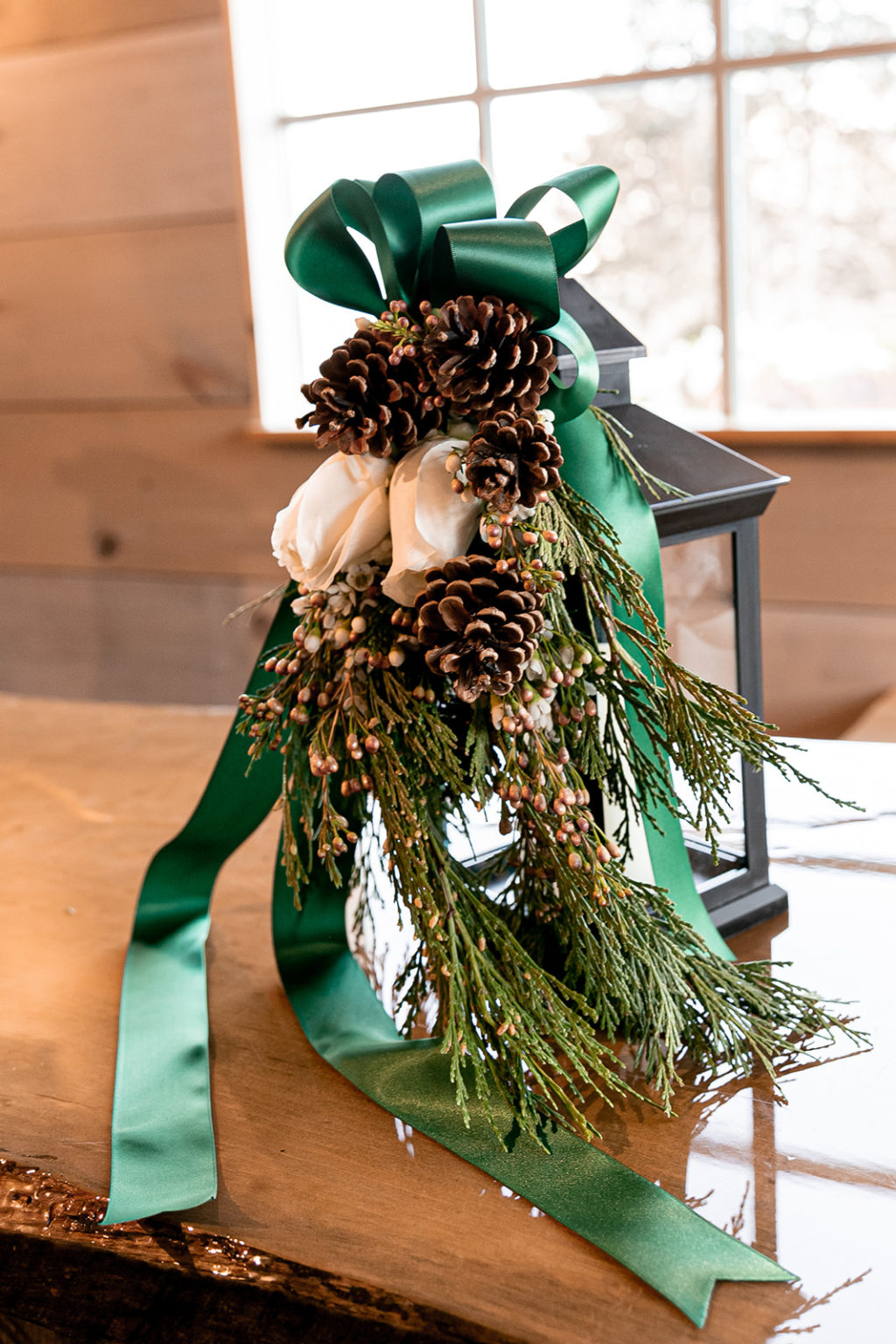 Rustic Green + White Winter Wedding at a Barn in the Snow