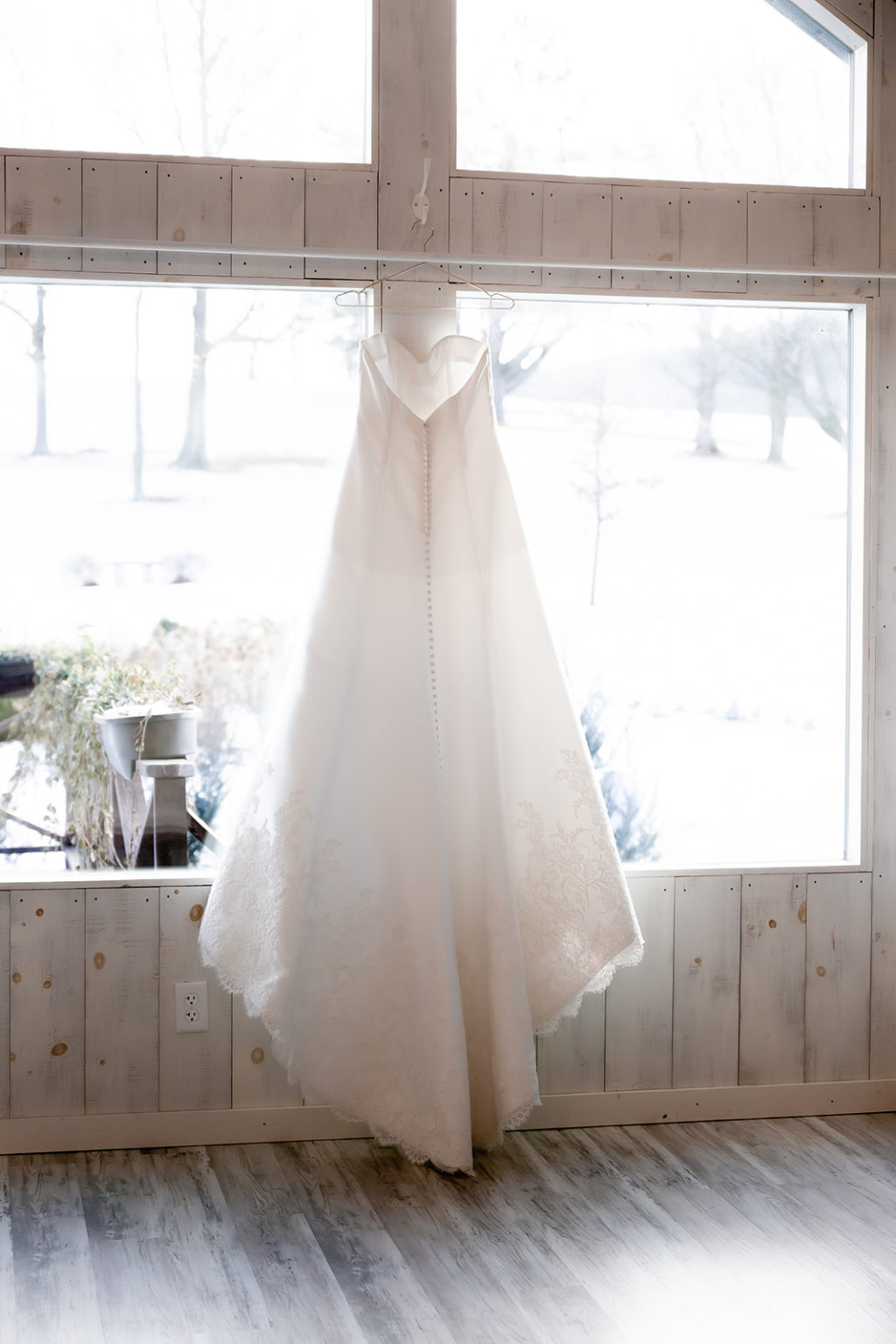 Rustic Green + White Winter Wedding at a Barn in the Snow