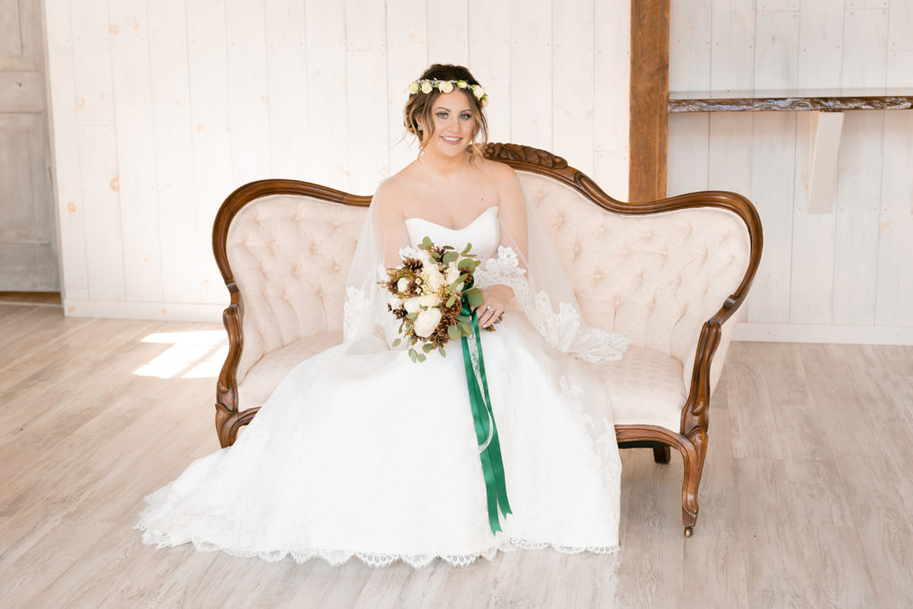 Rustic Green + White Winter Wedding at a Barn in the Snow